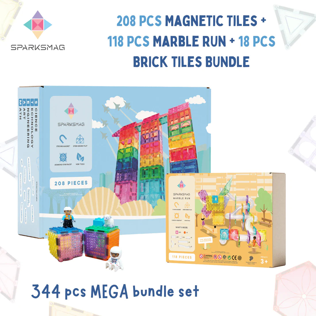 [Bundle] SparksMag Magnetic Tiles & Marble Run & Brick Tiles Mega Bund