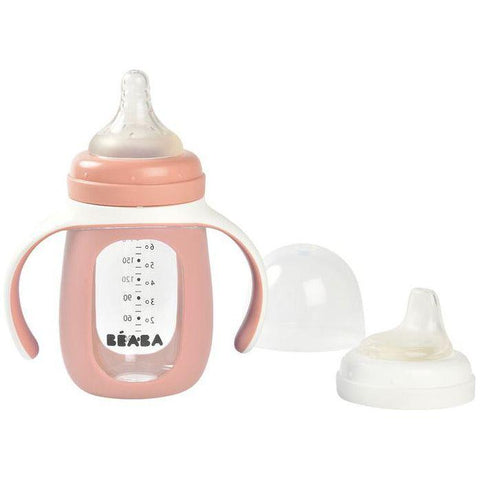Beaba 2-in-1 Glass Bottle w Silicone Protective Sleeve 210ml (Assorted ...